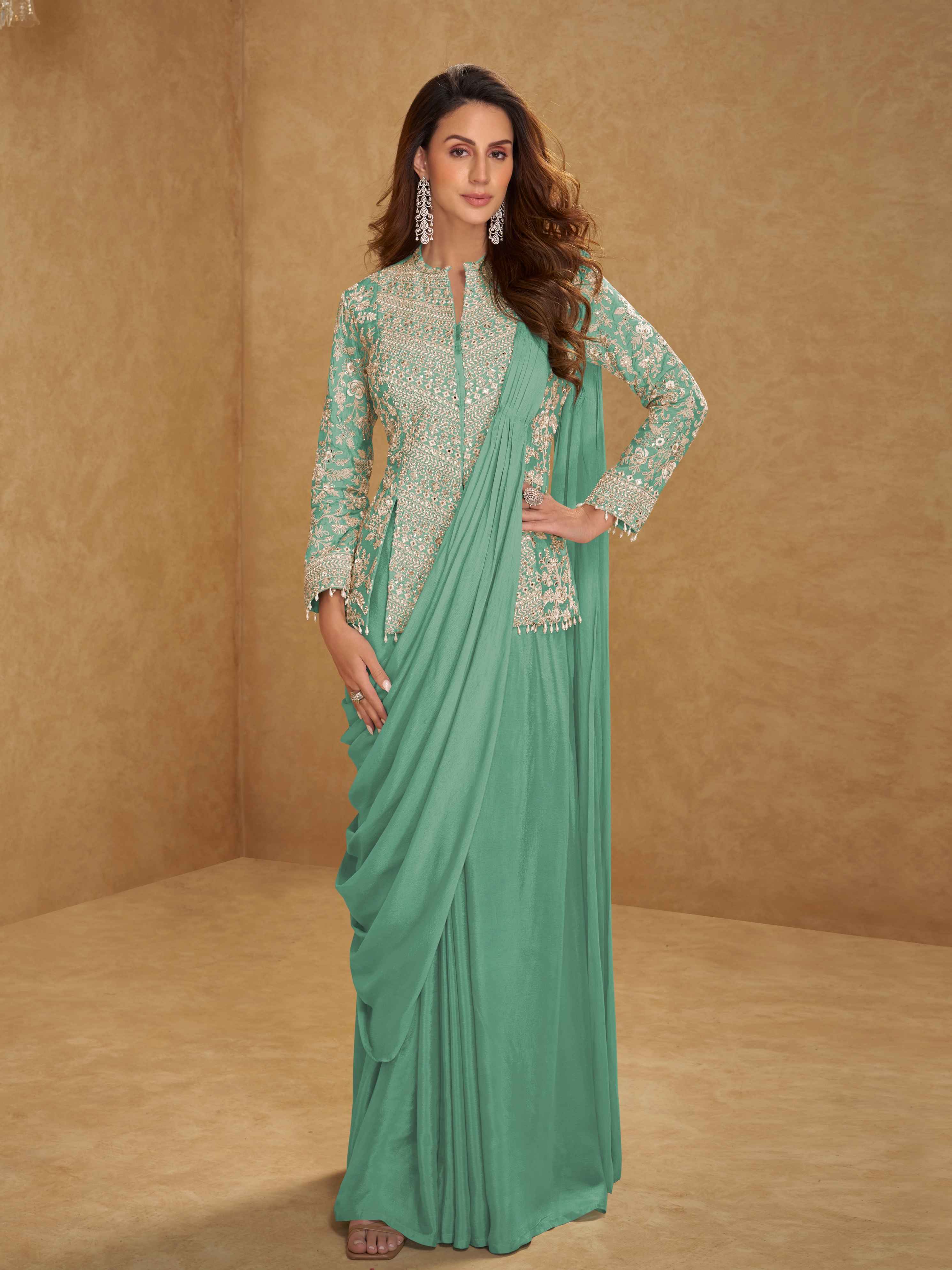 Designer Chinon Ready to Wear Jacket Style Saree – Anant Exports