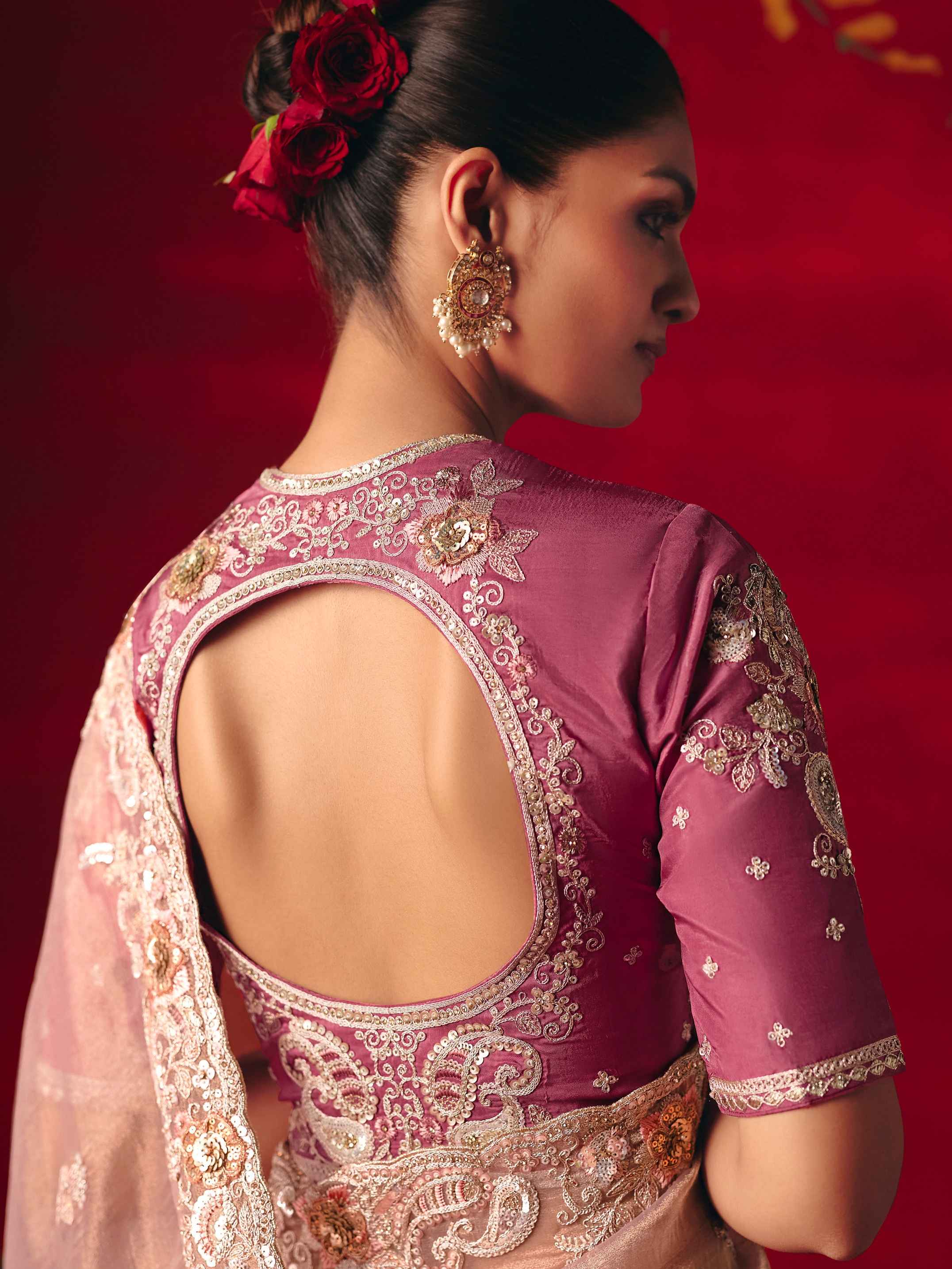 Blush Pink Fancy Saree with Sequins Butti & Border Work – Anant Exports