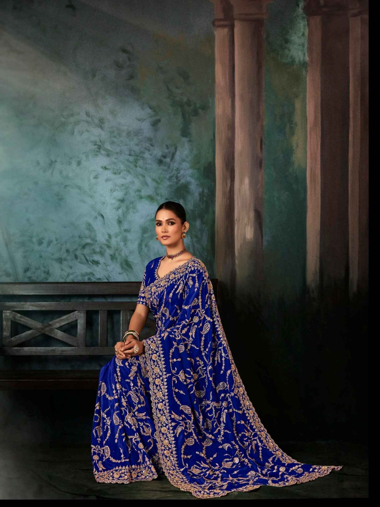 Royal Blue Premium Fancy Aari & Handwork Bridal Saree – Anant Exports