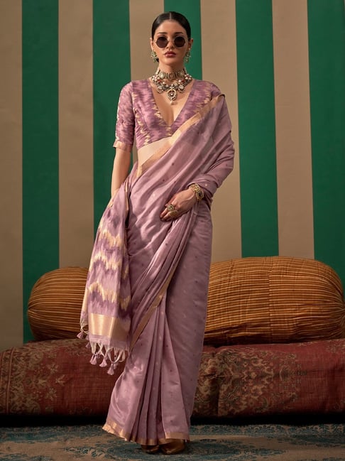 Dusty Lavender Spun Silk Handloom Saree with Woven Pallu – Anant Exports
