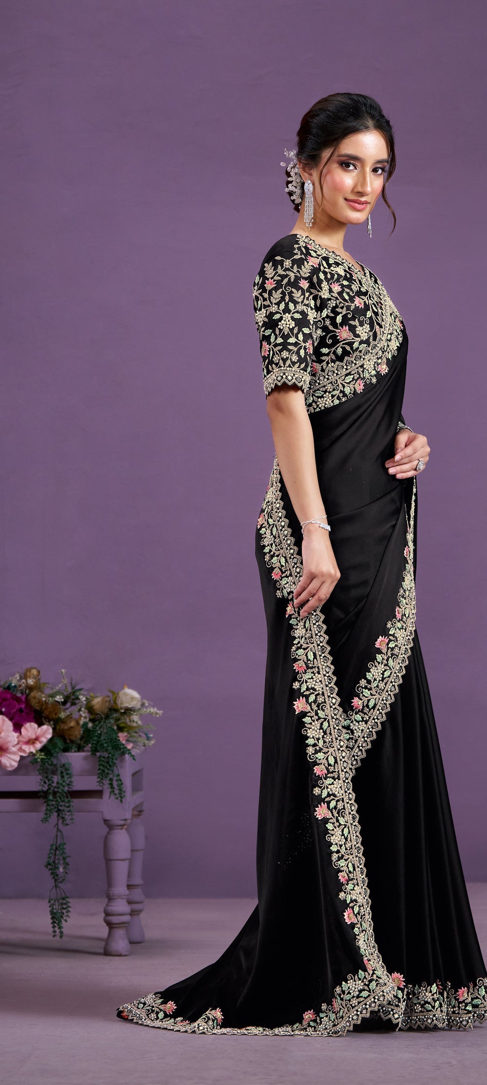 Buy Crape Sartin Saree by Anant Exports | Ready To Wear Saree